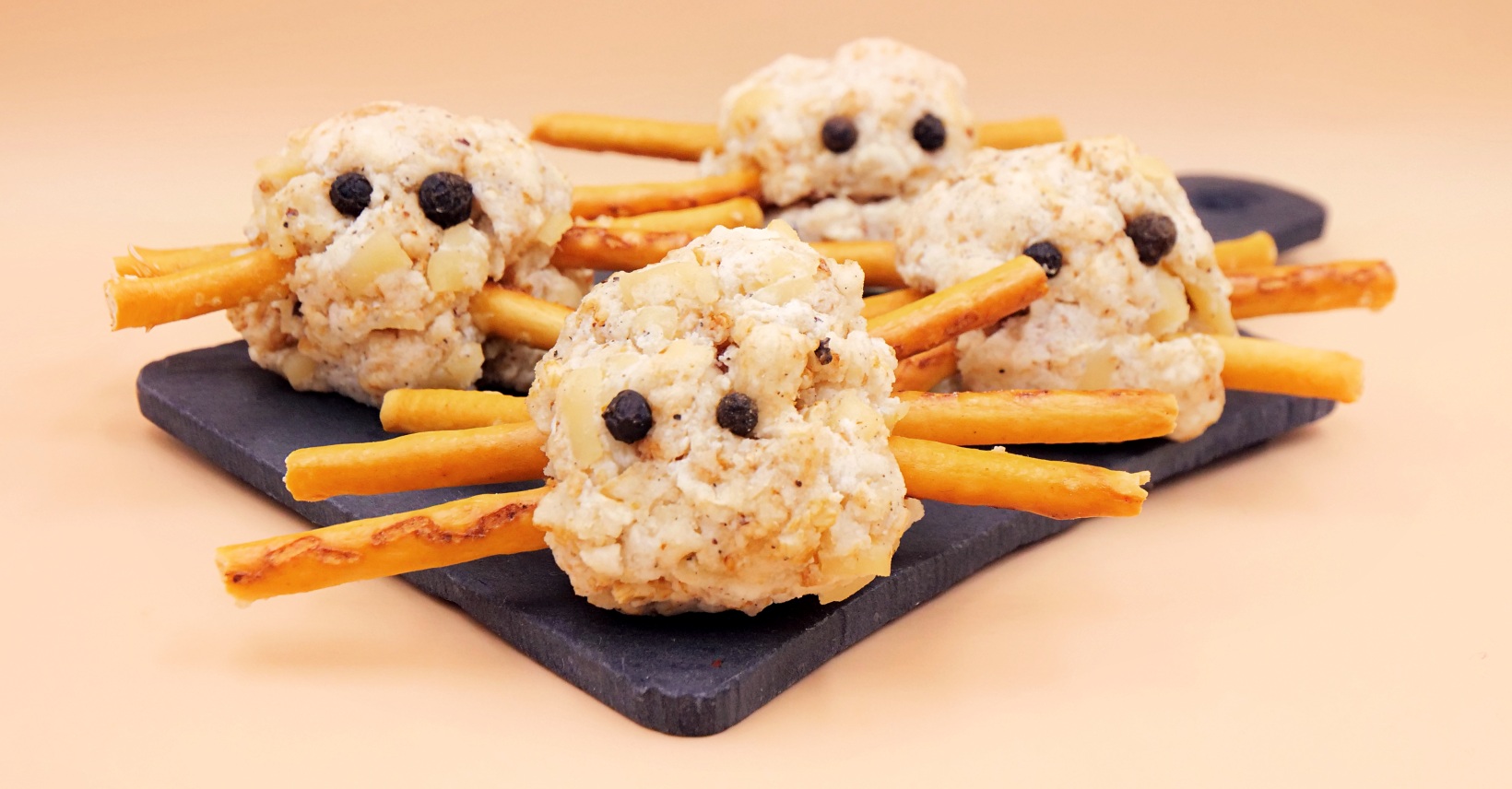 Rice cheese spiders for Halloween